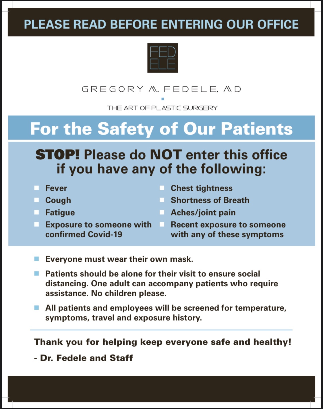 Updated Office Policies | Dr. Gregory Fedele